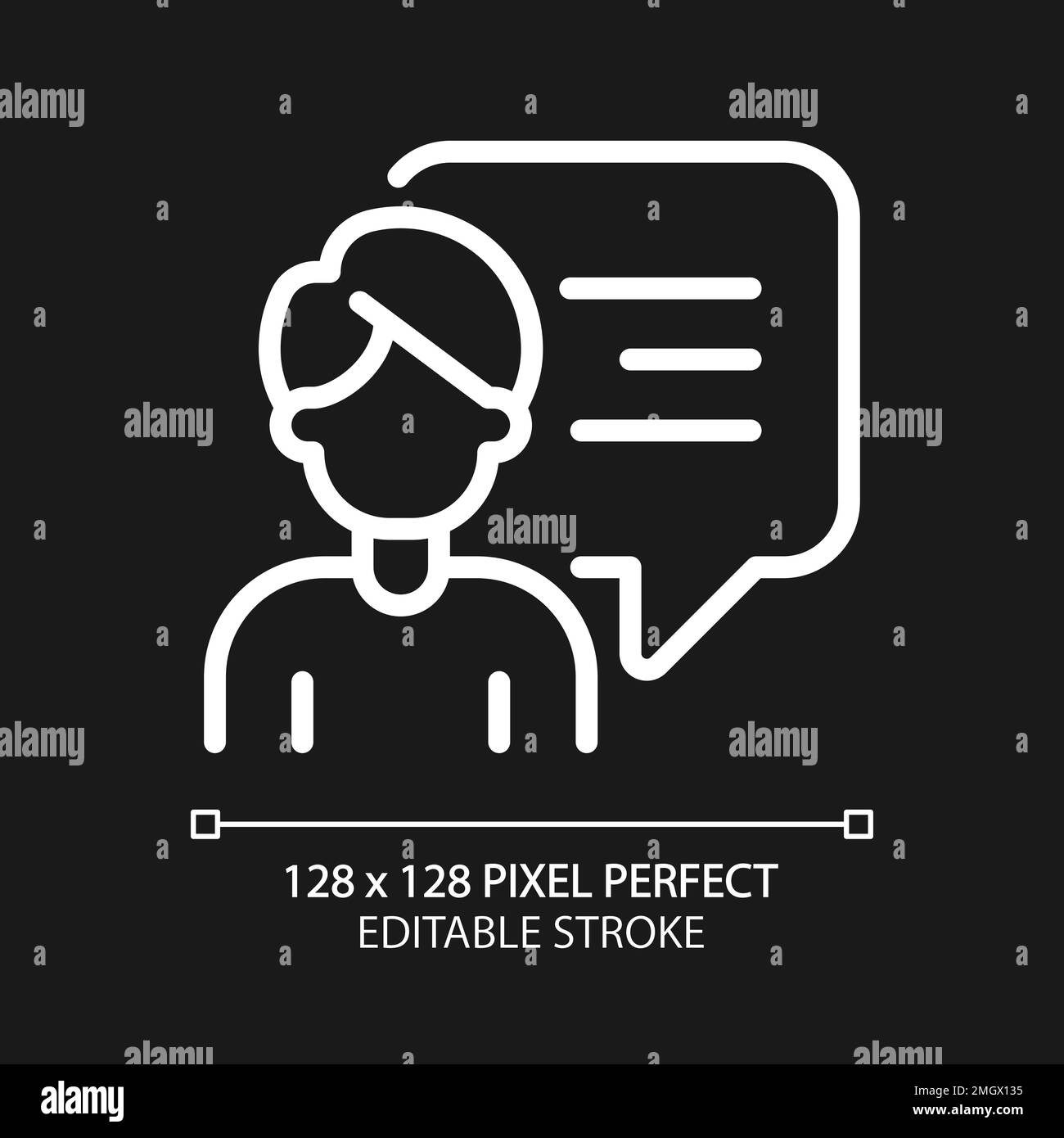 Talking man with chat bubble pixel perfect white linear icon for dark theme Stock Vector Image ...
