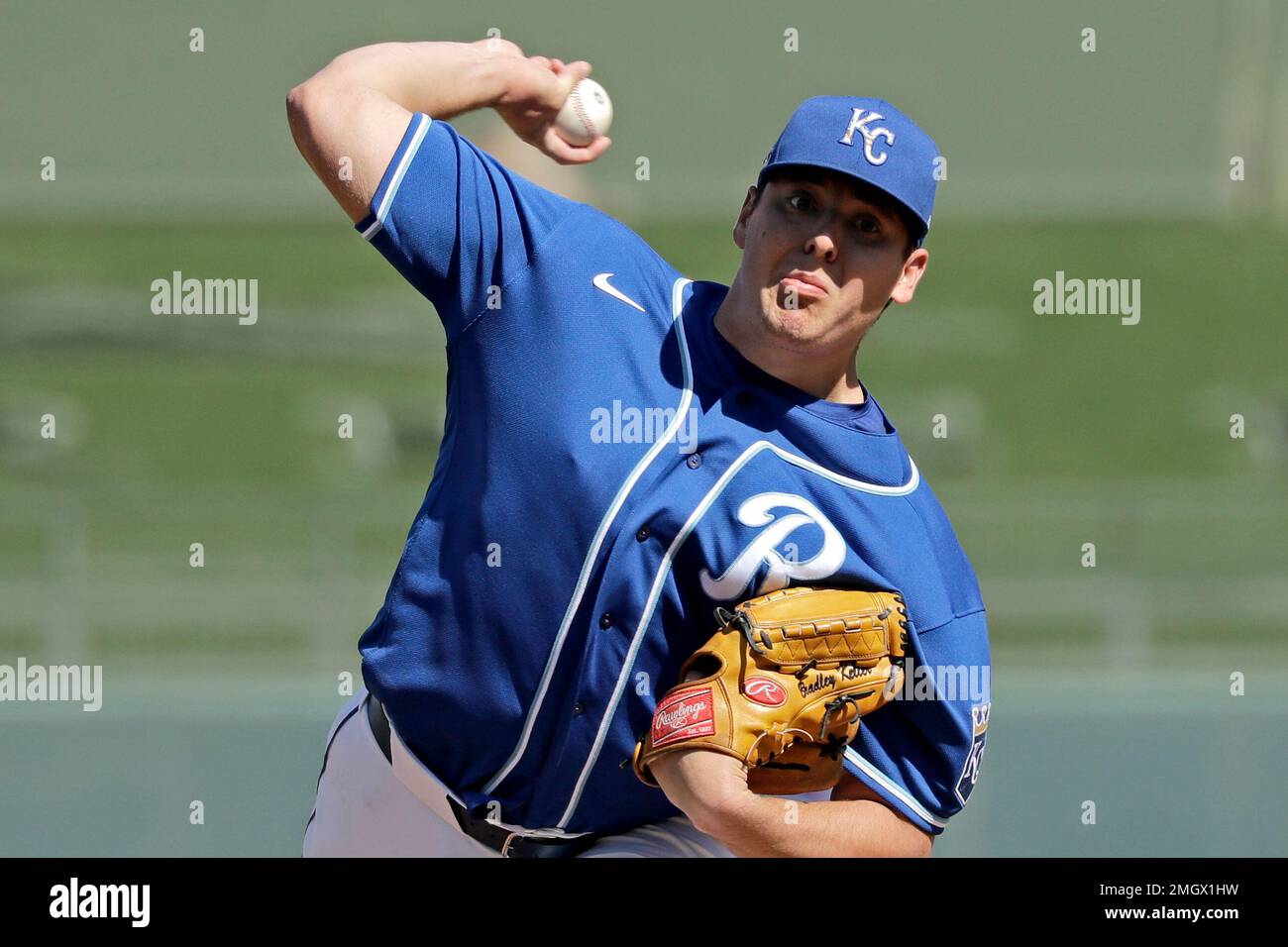 Kansas City Royals starting pitcher Brad Keller throws during the first ...