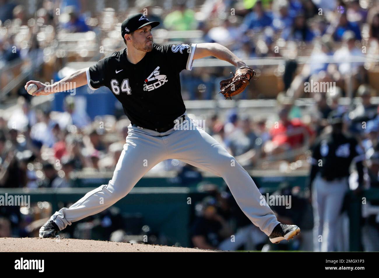Chicago White Sox starting pitcher Alex McRae works against a Los ...