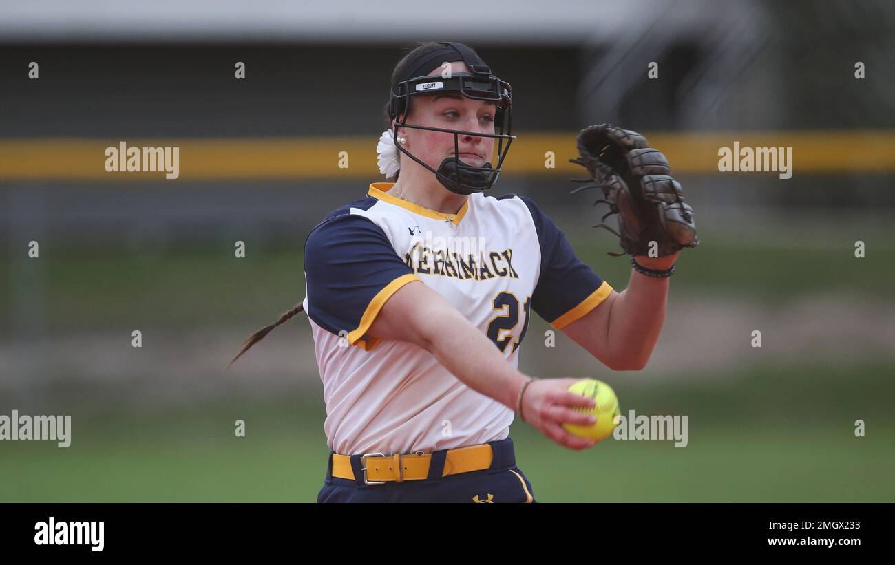 Merrimack College pitcher Maddie Fornwalt during an NCAA softball game ...
