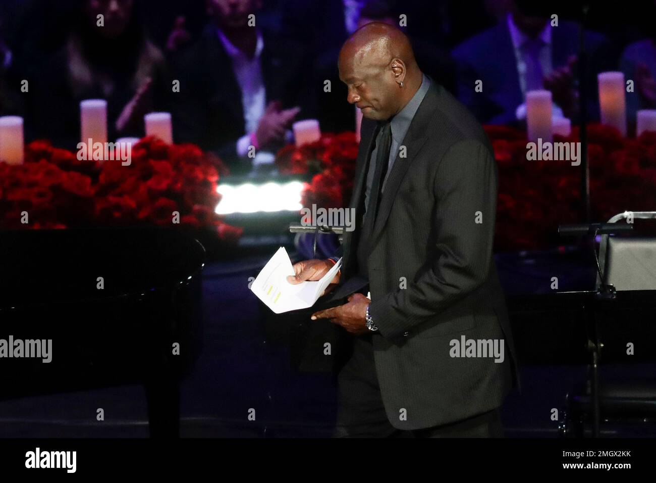 Former NBA player Michael Jordan leaves the stage after speaking during ...