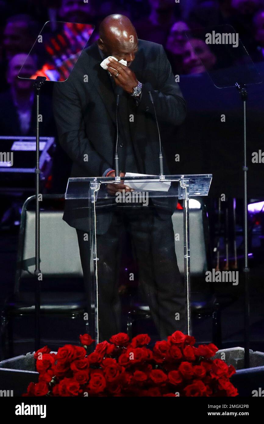 Former NBA player Michael Jordan speaks during a celebration of life ...