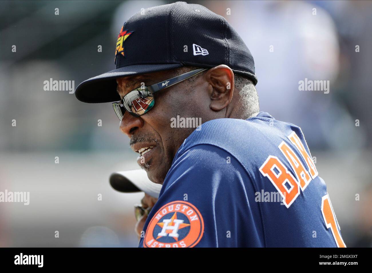 Houston Astros manager Dusty Baker watches batting practice before a ...