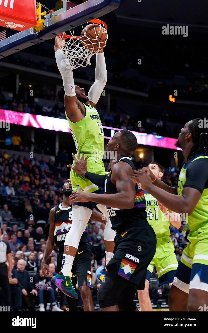 Minnesota Timberwolves guard Josh Okogie (20) dunks during an NBA ...