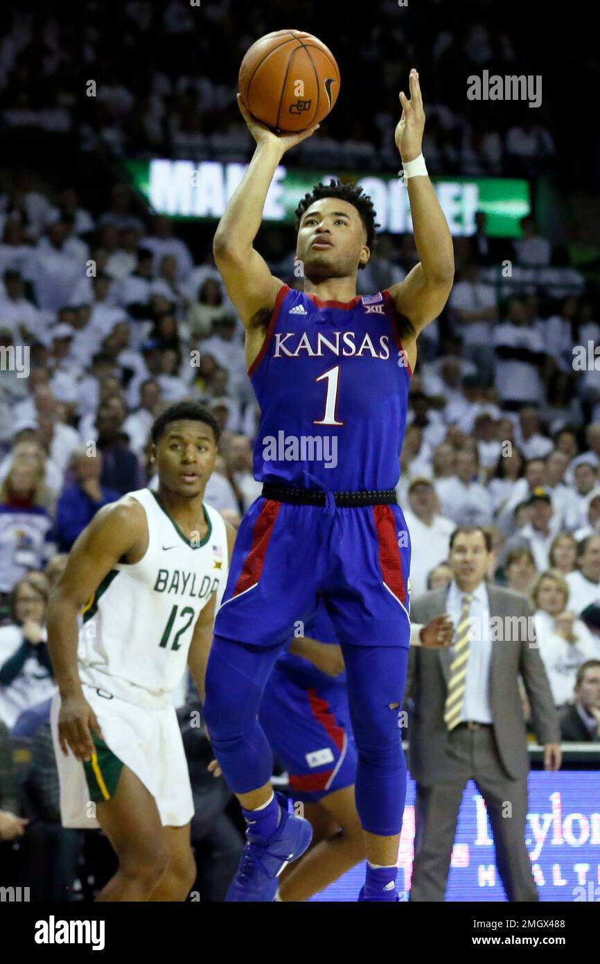 Kansas guard Devon Dotson shoots the jump shot during an NCAA college ...