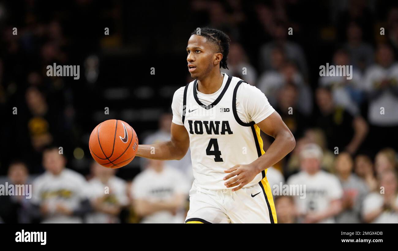 Iowa guard Bakari Evelyn drives up court during the second half of an ...
