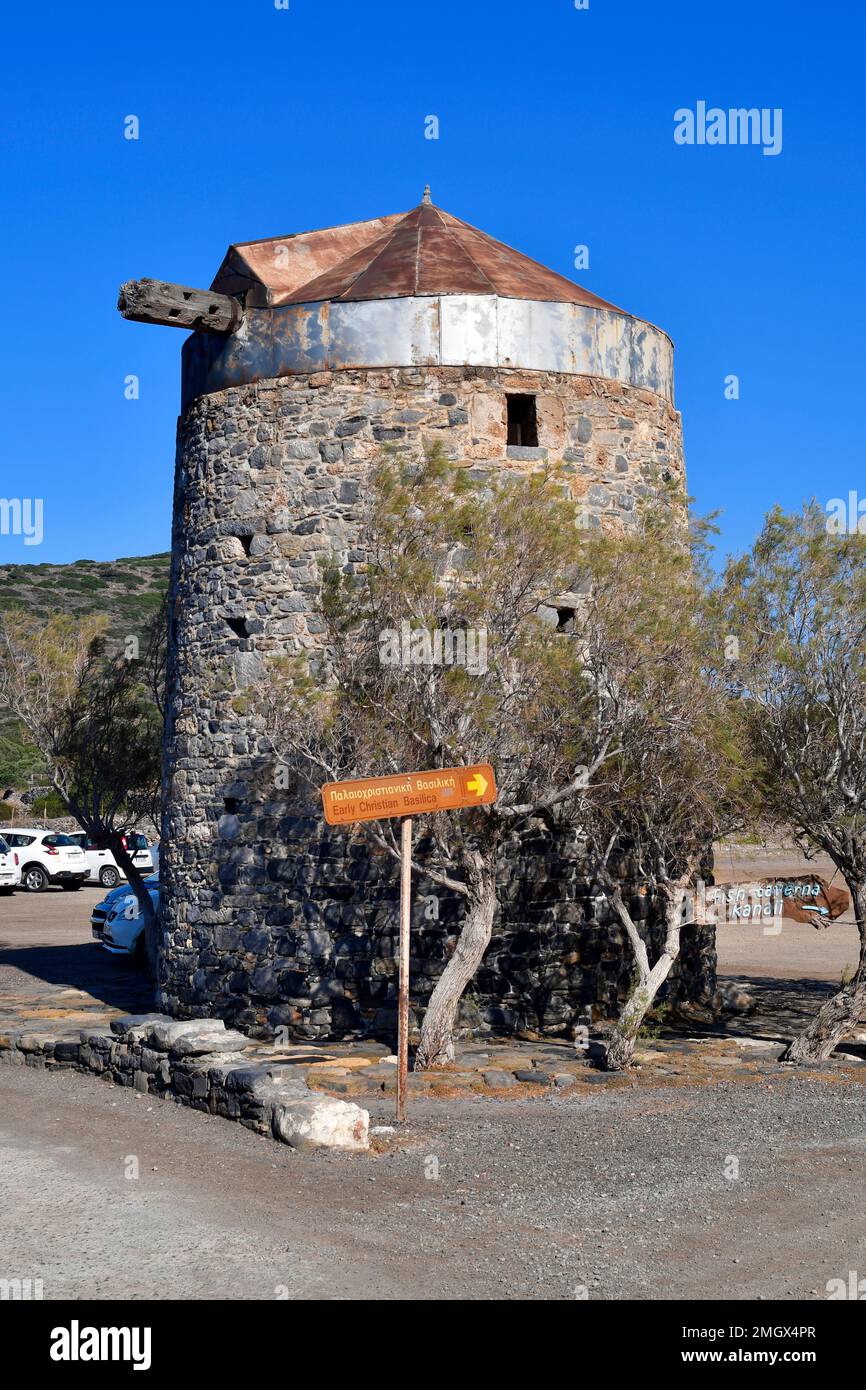 Elounda, Crete,Greece - October 10, 2022: Old windmills built of stone ...