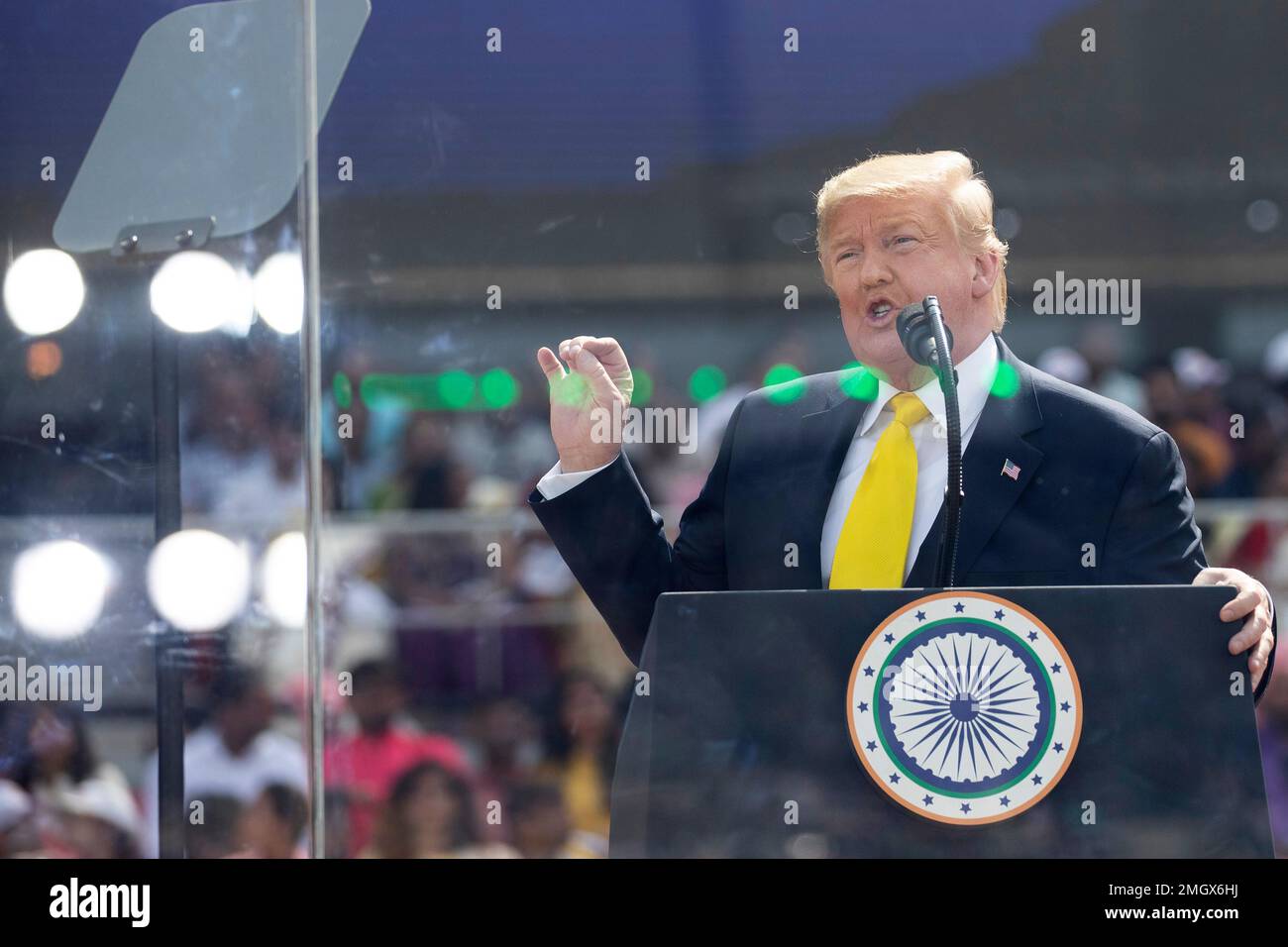 U.S. President Donald Trump speaks during a "Namaste Trump," event at ...