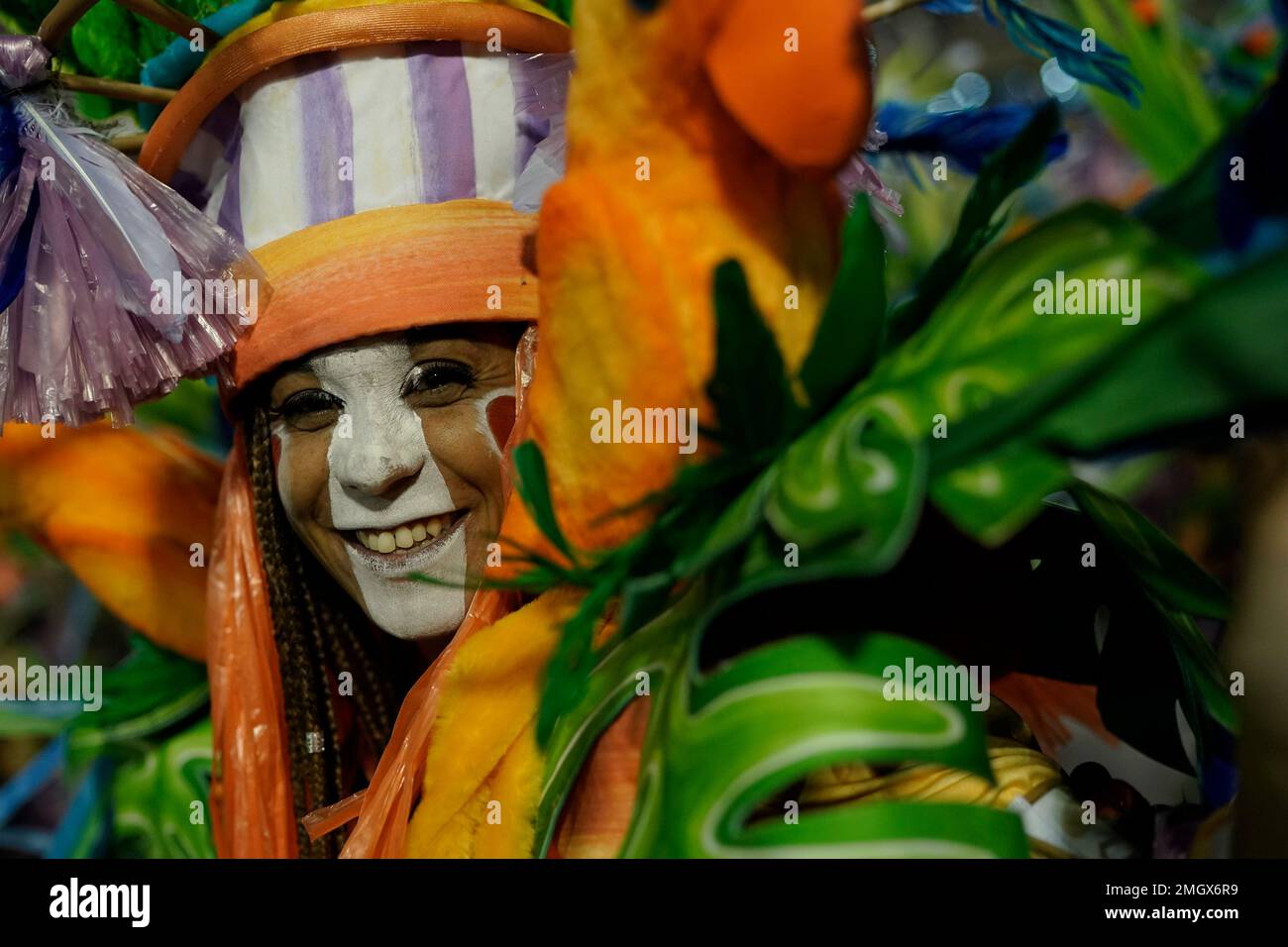 A performer from the Grande Rio samba school parades during Carnival ...