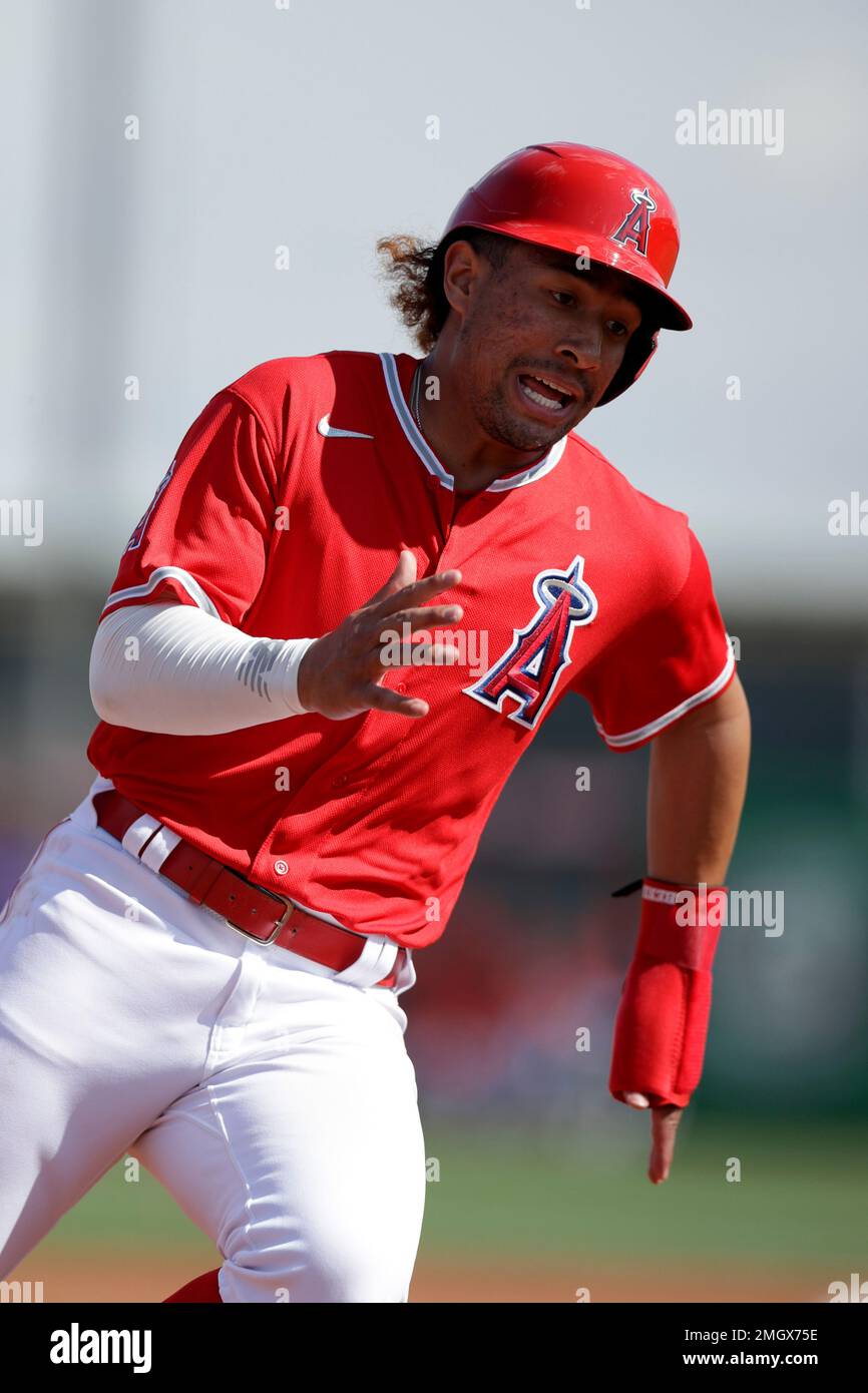 Los Angeles Angels' Jahmai Jones during the third inning of a spring ...