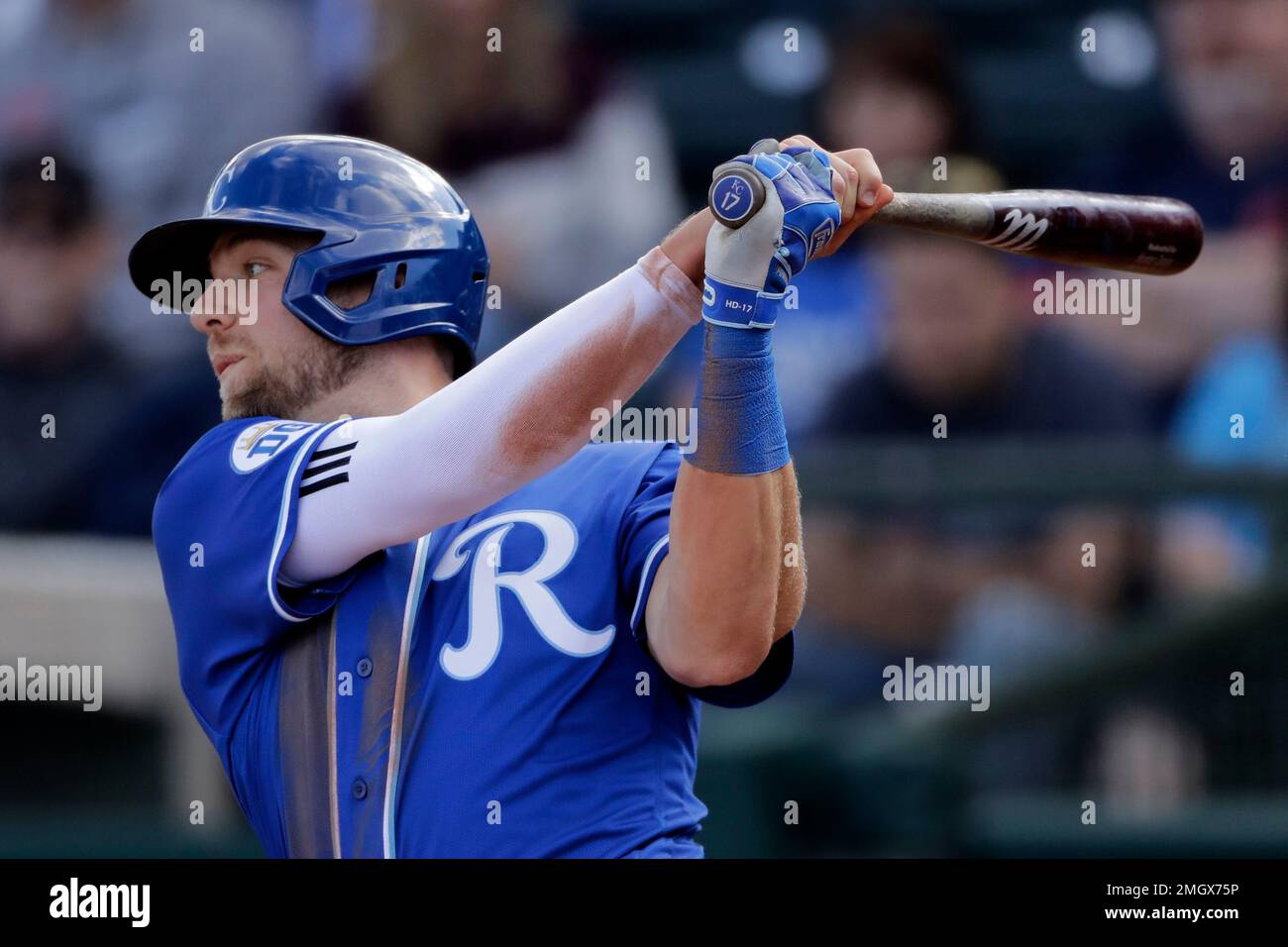 Kansas City Royals' Hunter Dozier bats during the third inning of a ...