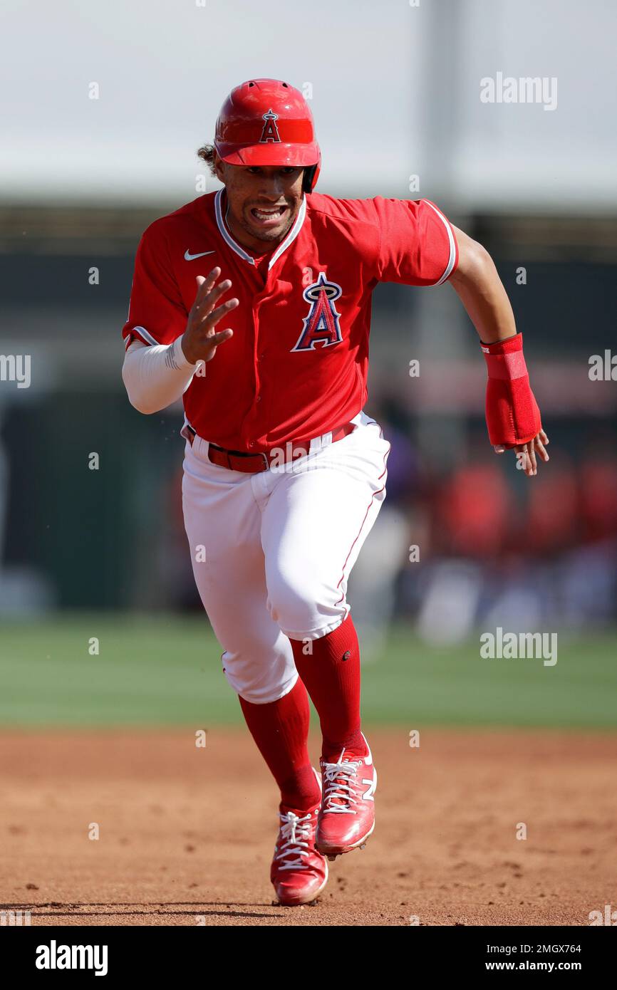 Los Angeles Angels' Jahmai Jones during the third inning of a spring ...