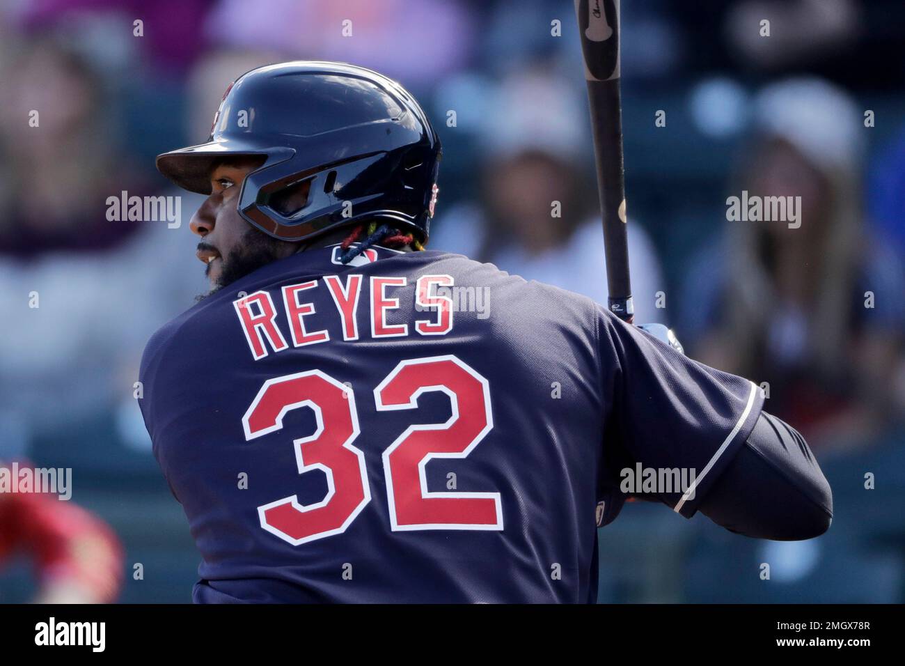Cleveland Indians' Franmil Reyes bats during the second inning of a ...
