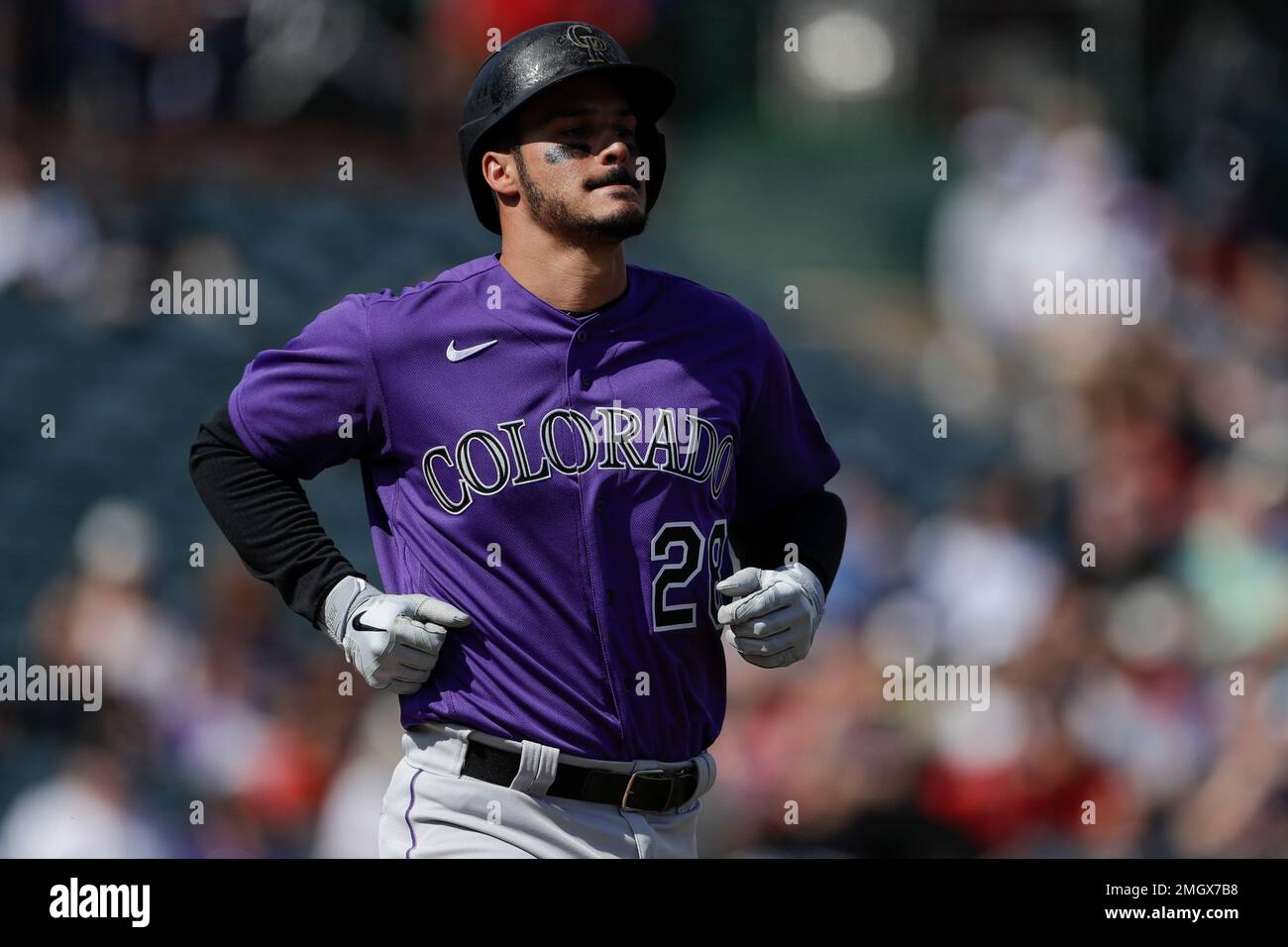 Colorado Rockies' Nolan Arenado runs during the first inning of a ...