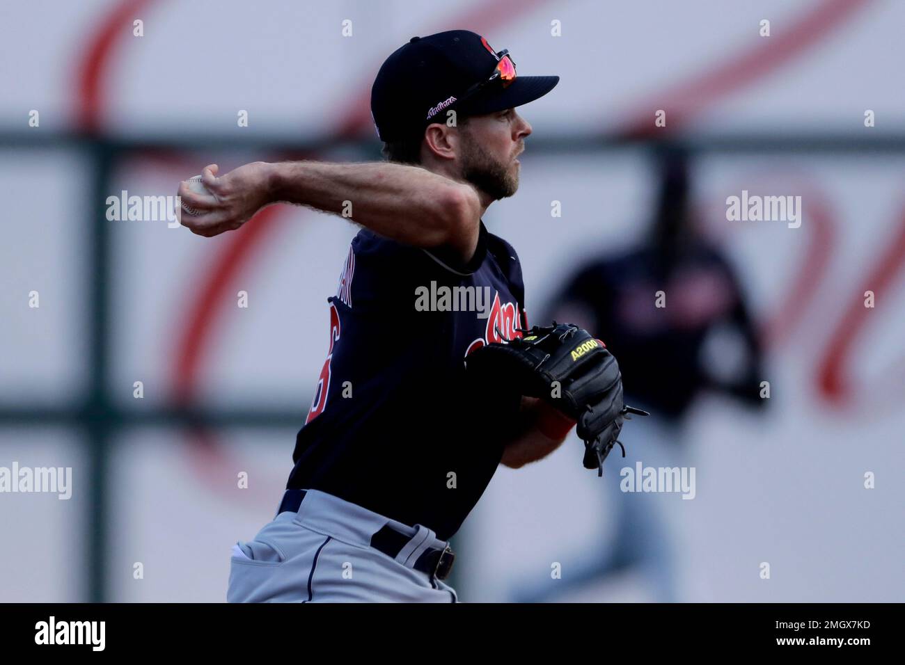 Cleveland Indians second baseman Mike Freeman throws during the first ...