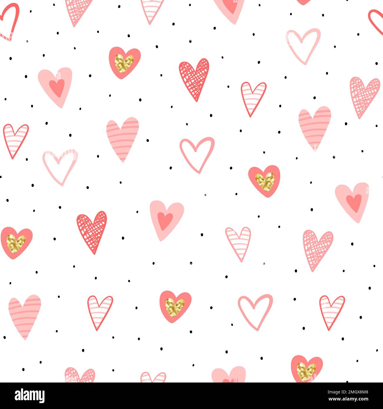 Cute hand drawn hearts seamless pattern, lovely romantic background ...