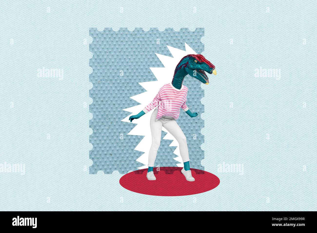 Creative photo collage illustration of funny funky weird angry dinosaur ...