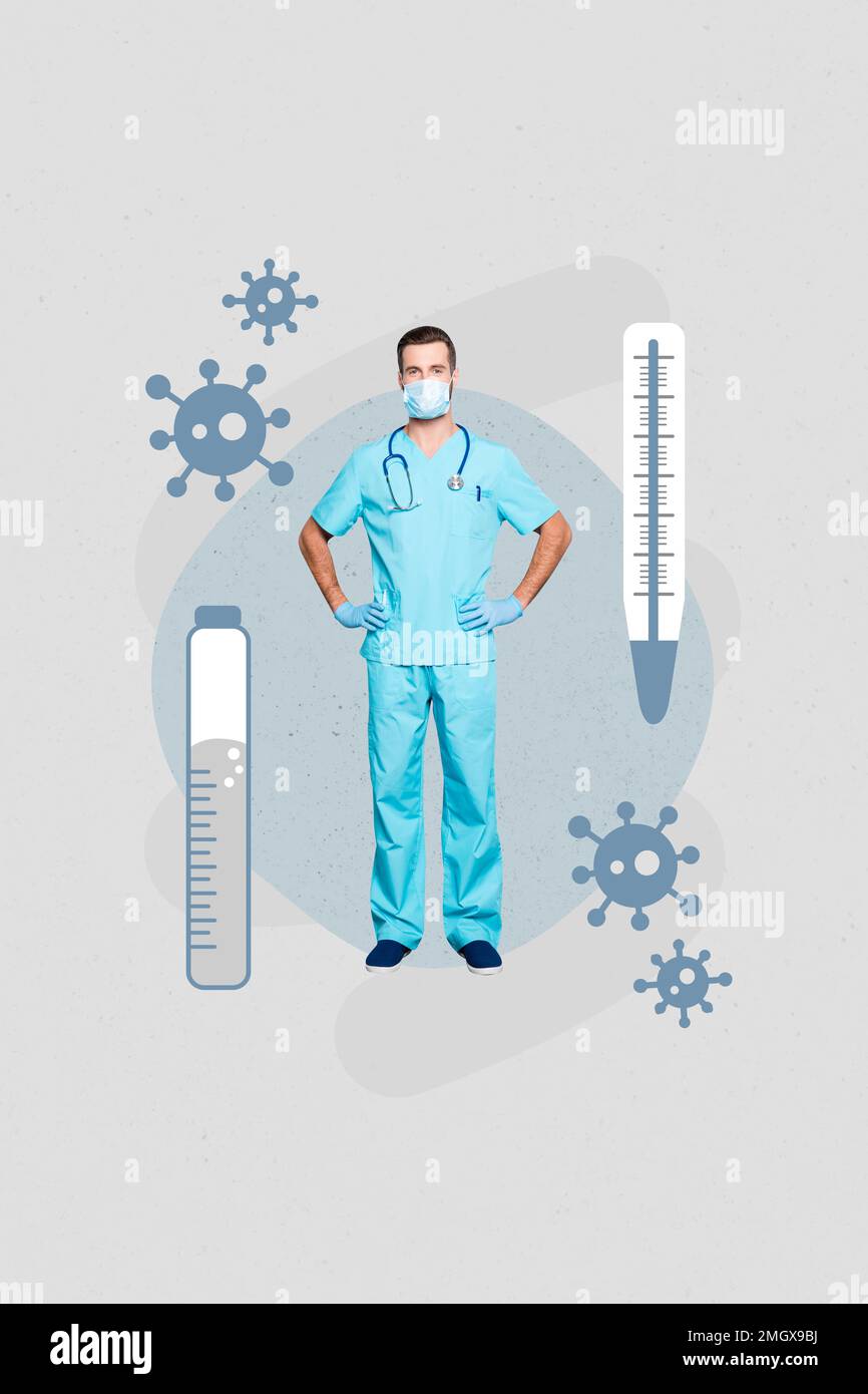 Photo artwork minimal collage picture of serious confident doctor ready ...