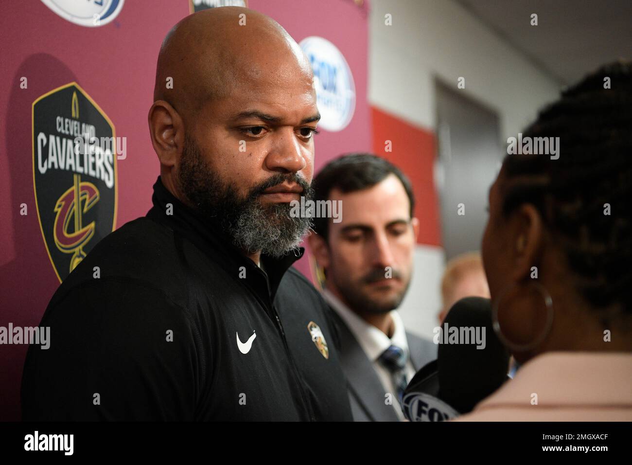 Cleveland Cavaliers head coach J.B. Bickerstaff talks to the media ...