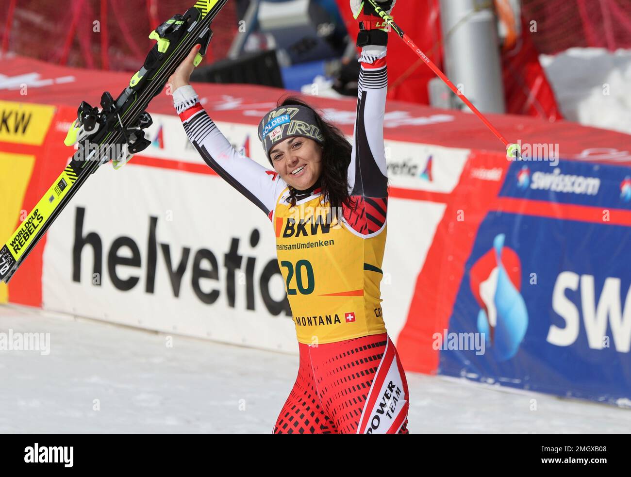 Austria's Franziska Gritsch celebrates her second place in a alpine ski ...