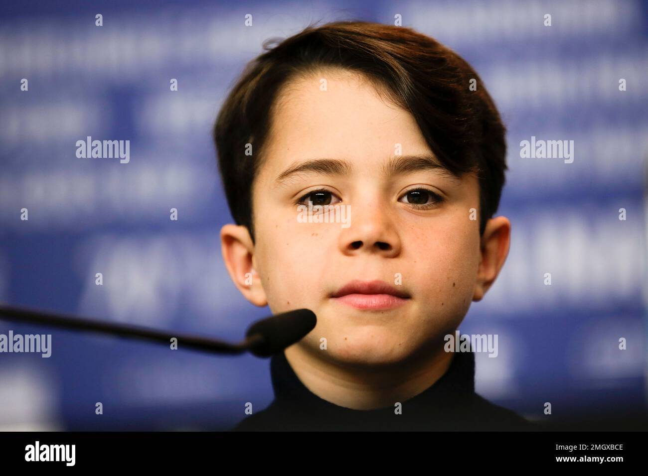 Actor Federico Ielapi attends a news conference for the film Pinocchio ...