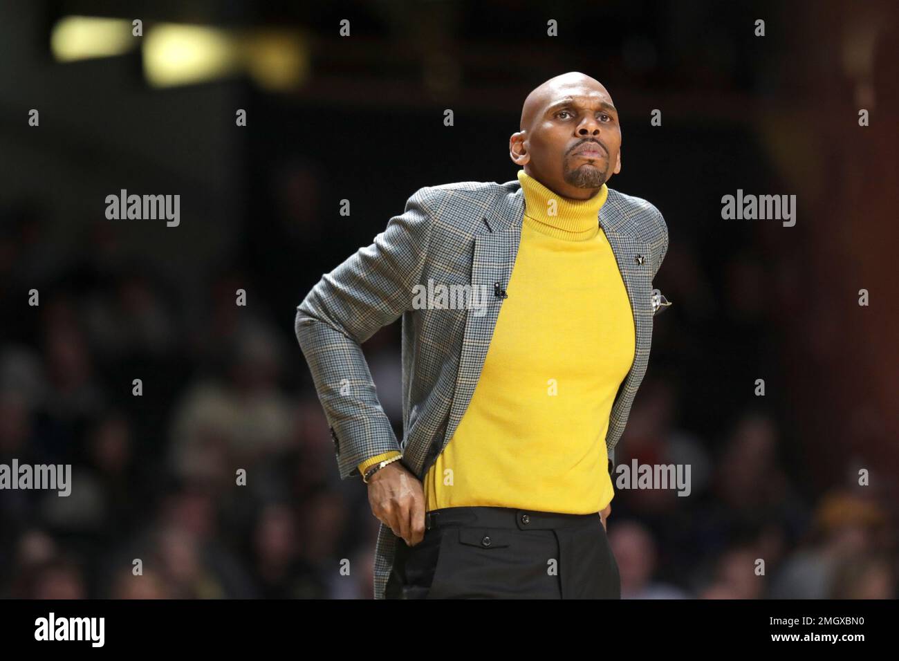 Vanderbilt head coach Jerry Stackhouse watches the action in the first ...