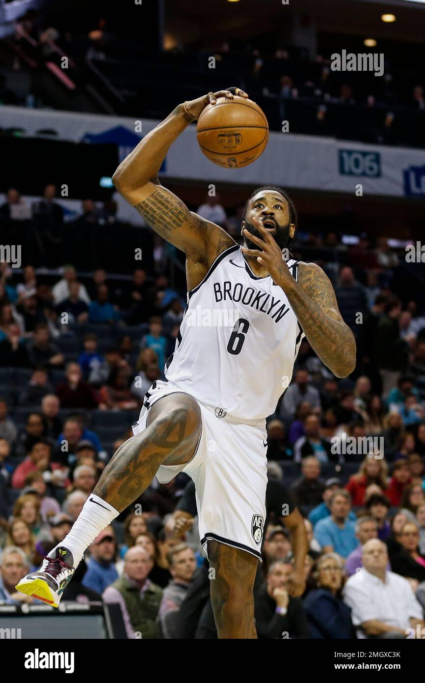 Brooklyn Nets center DeAndre Jordan drives to the basket in the first ...