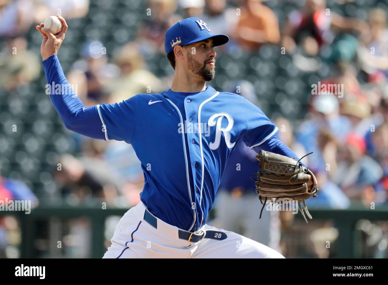 Kansas City Royals starting pitcher Jorge Lopez throws during the ...