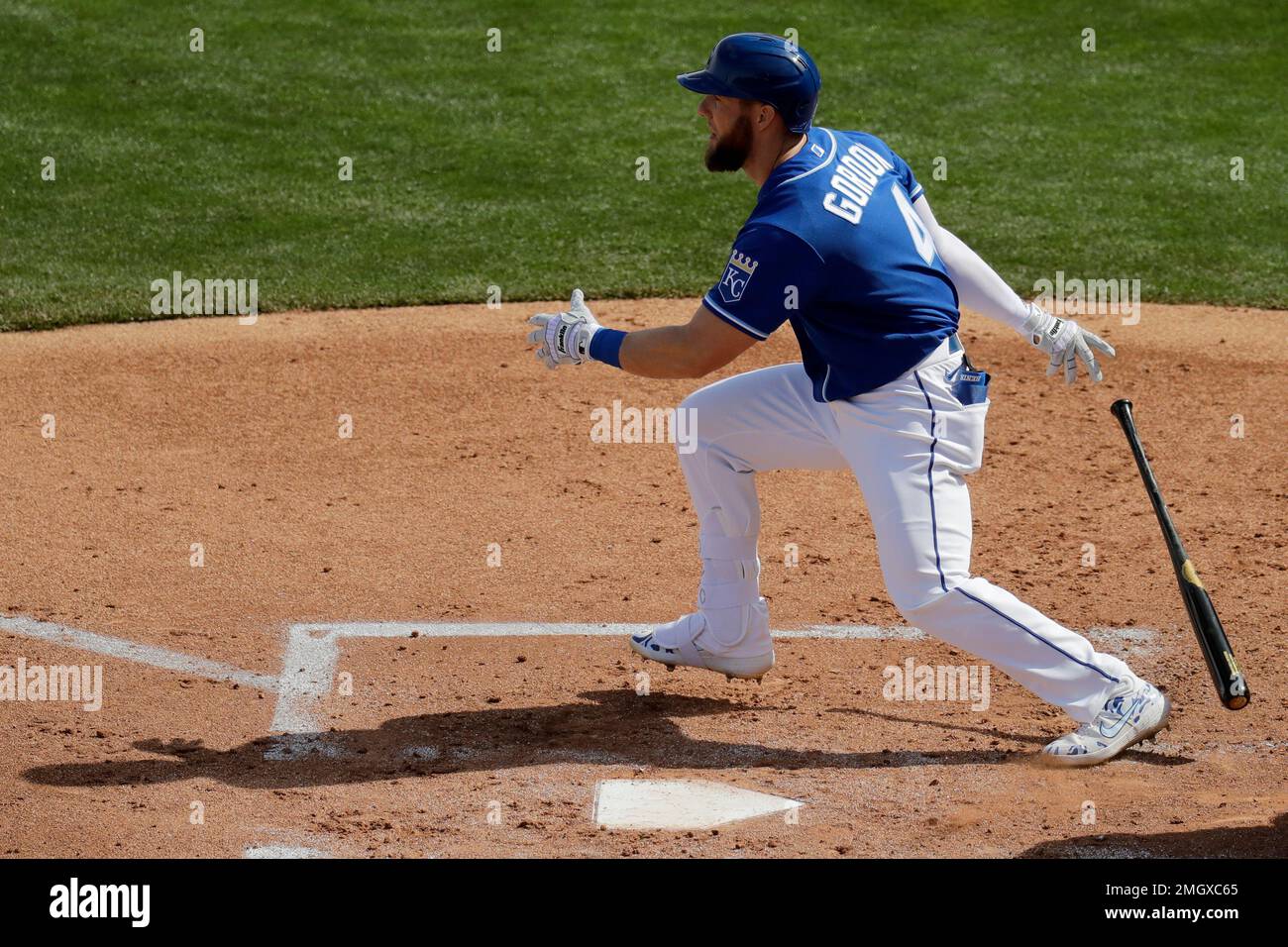Kansas City Royals' Alex Gordon bats during the third inning of a ...