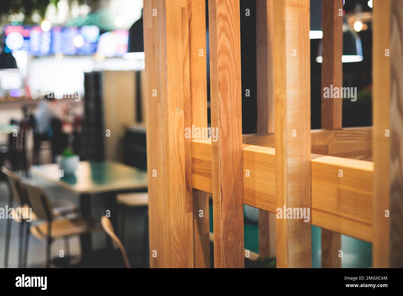 View of a modern food court food hall interior in the big shopping mall ...
