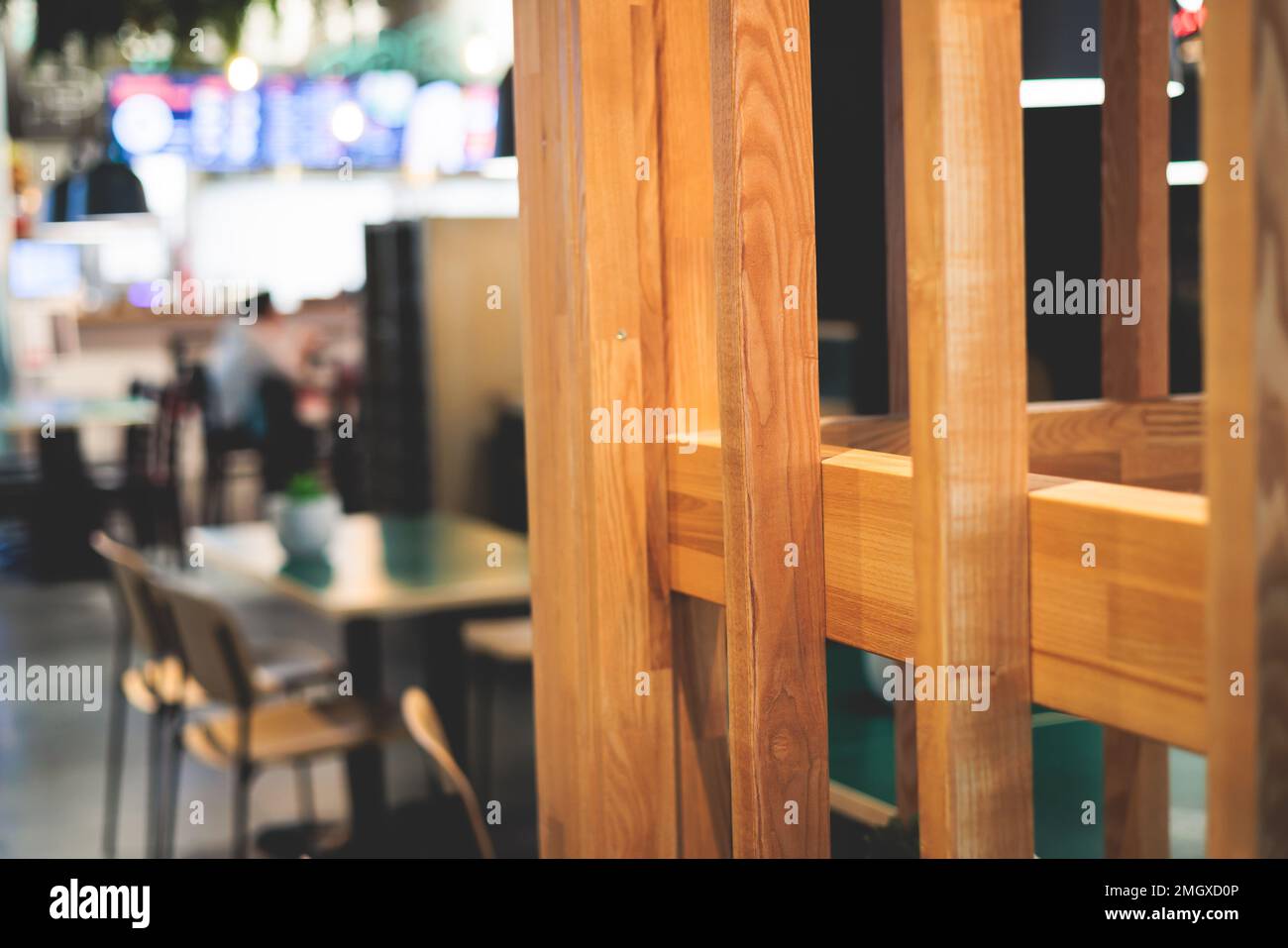 View of a modern food court food hall interior in the big shopping mall ...