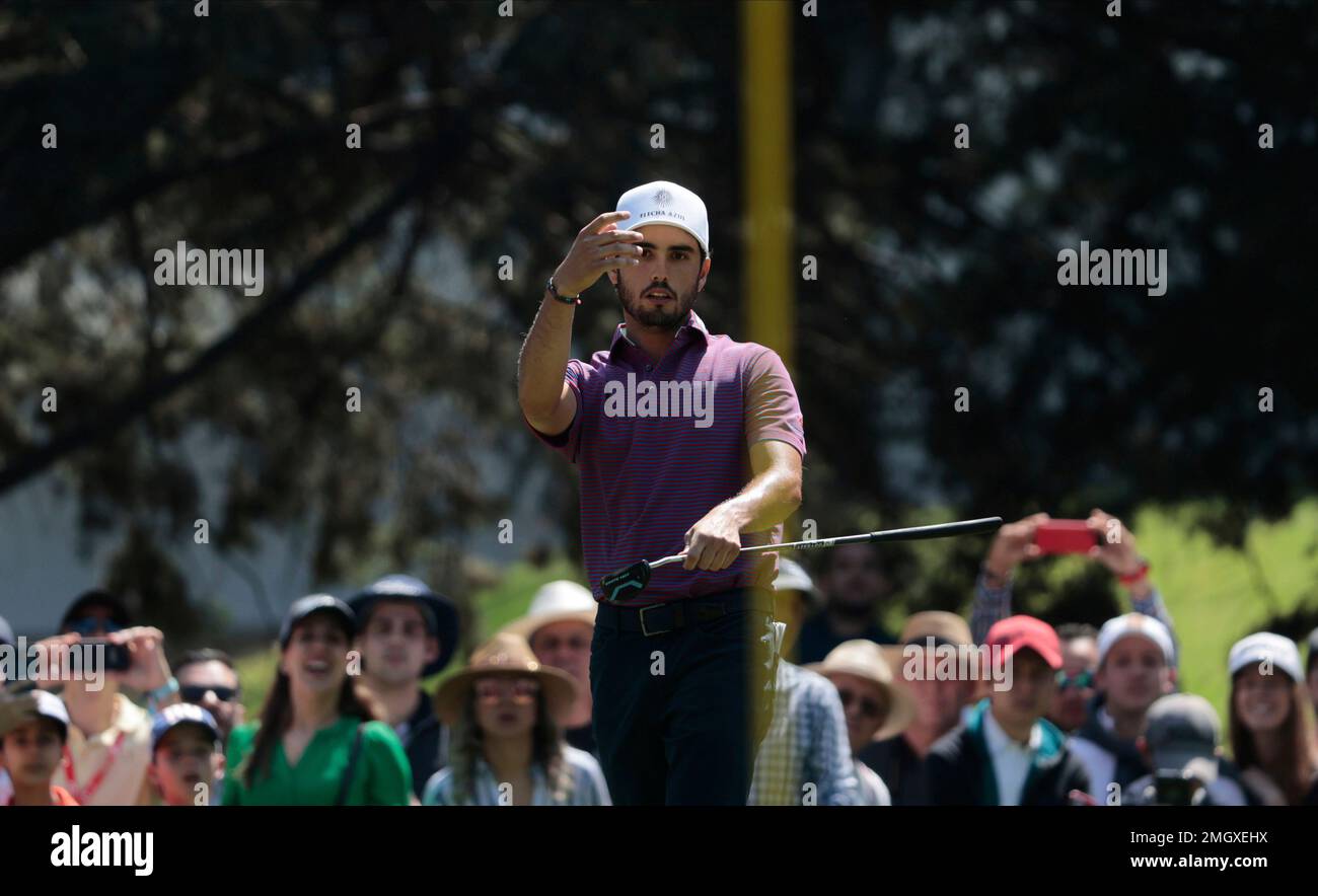 Abraham Ancer of Mexico react after his putt on the first green during ...
