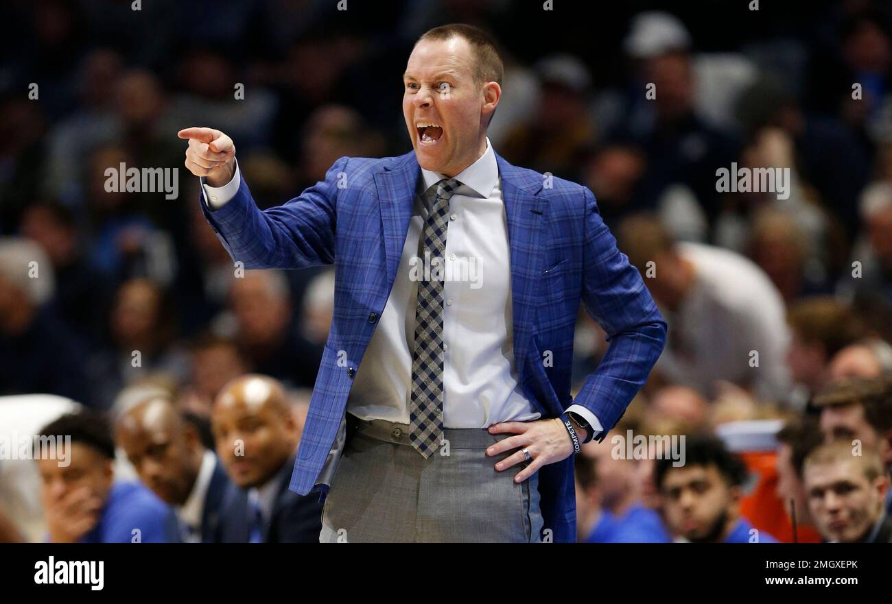 Xavier head coach Travis Steele directs his team during the second half ...
