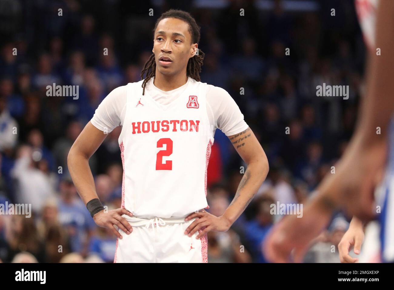 Houstons guard Caleb Mills (2) pauses on the court in the second half ...
