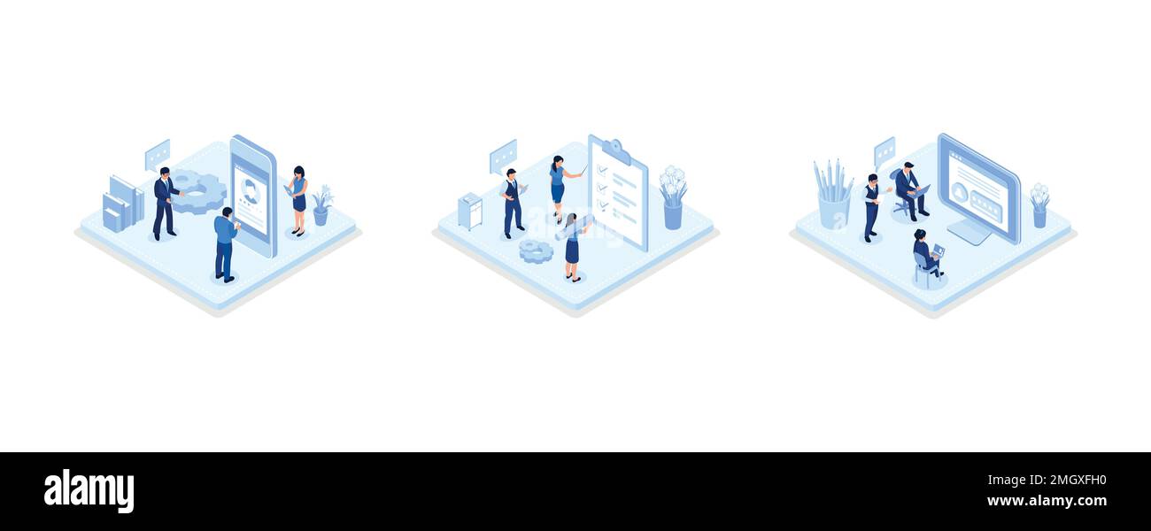 Various Online Survey and Rating Icons. Characters Filling Survey Form ...