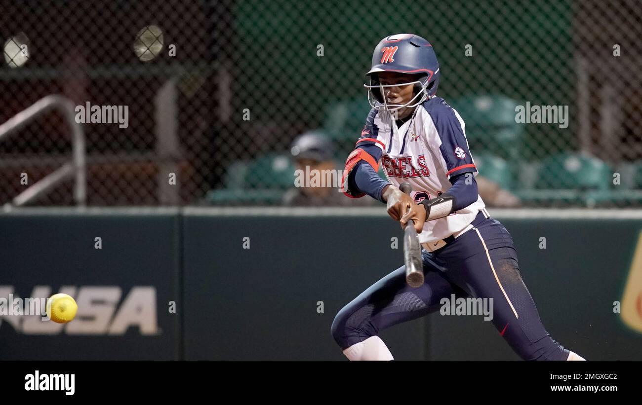 Ole Miss out fielder Nyomi Jones (34) during an NCAA softball game on ...