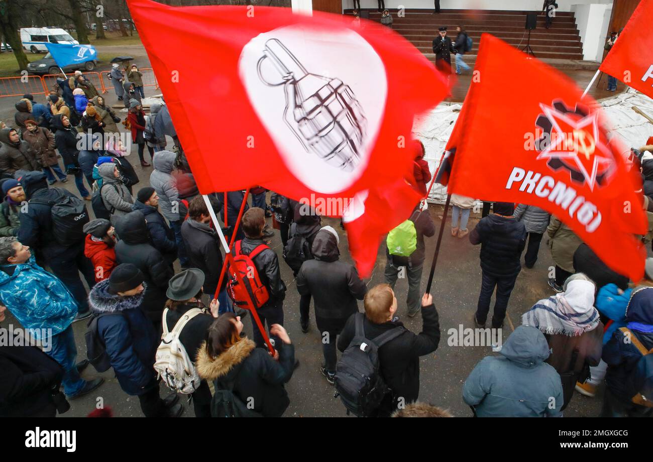 People gather to protest against a Russian military court ruling in the ...