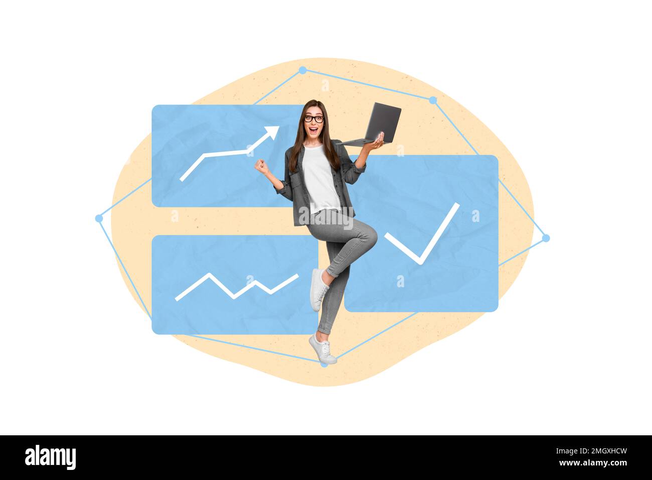 Creative photo 3d collage artwork poster of happy girl rejoice ...