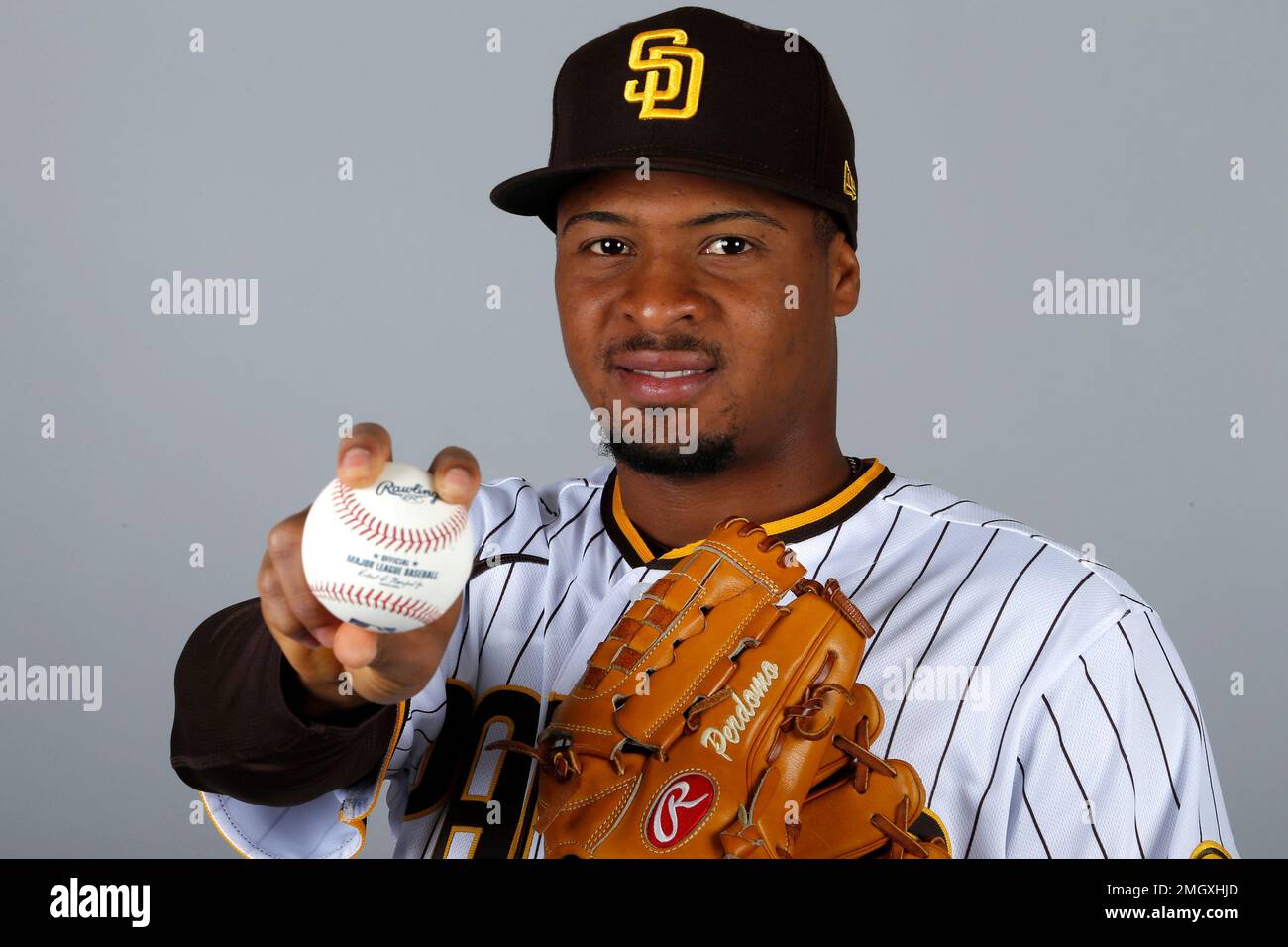 San Diego Padres pitcher Luis Perdomo poses for a photo during the team ...