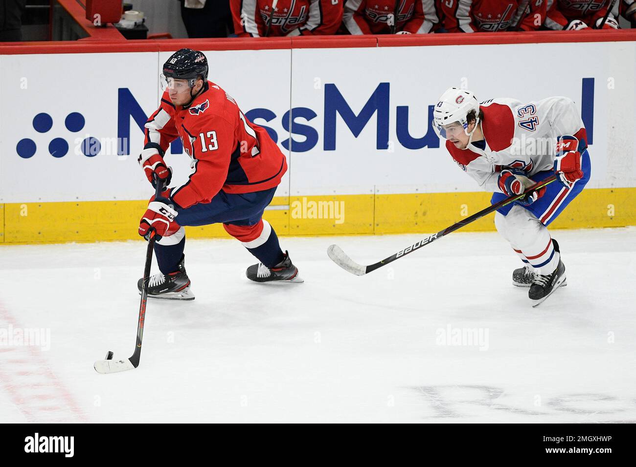 Washington Capitals left wing Jakub Vrana (13) skates with the puck ...
