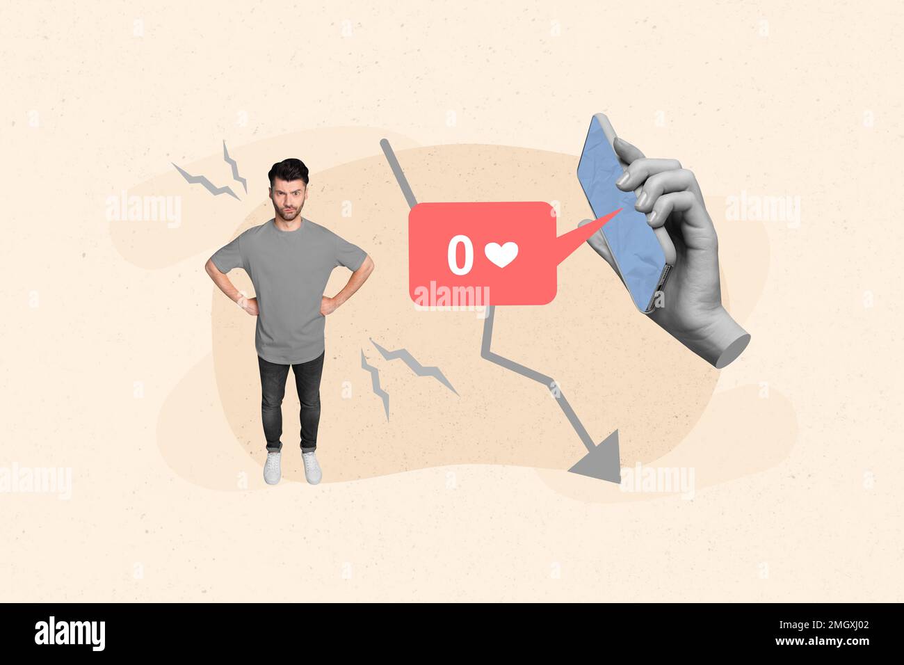 Collage photo of young angry dissatisfied blogger man student hands ...