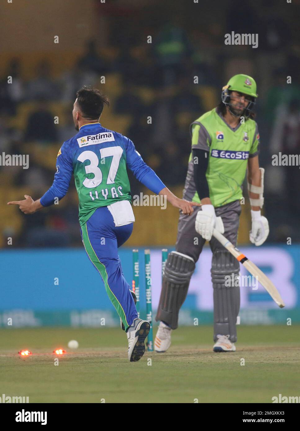 Fast bowler Muhammad Ilyas of Multan Sultans celebrates after clean ...