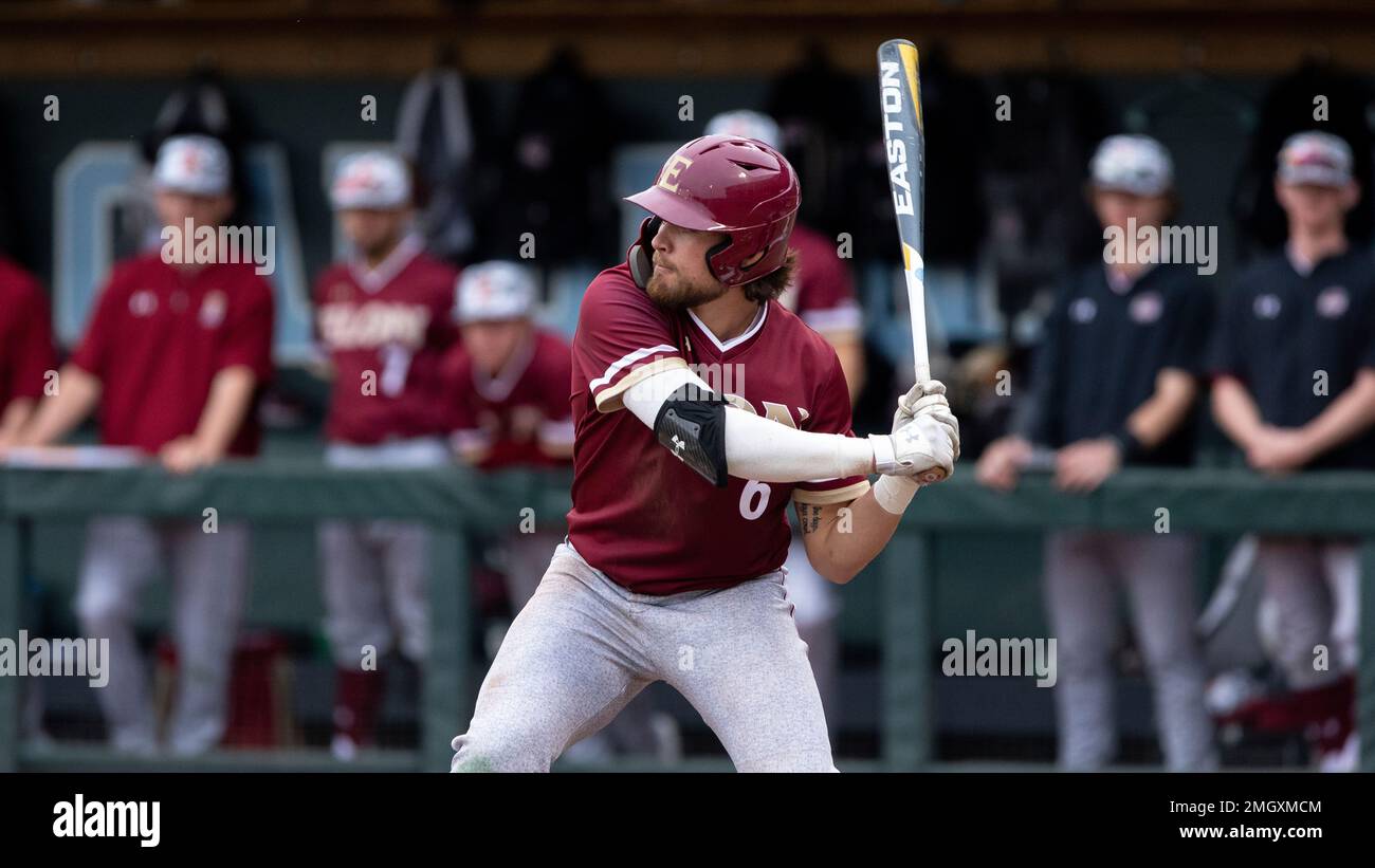 Elon's Jack Roberts (6) bats during an NCAA baseball game on Tuesday ...