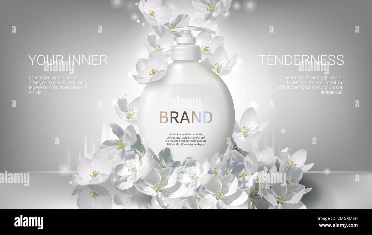 Cosmetic realistic white vector poster with liquid soap packaging and ...