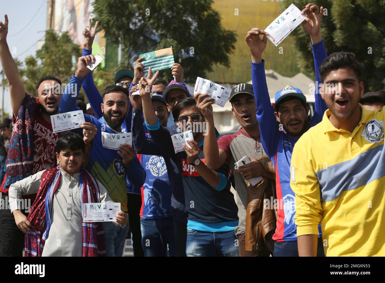 Pakistani cricket fans show their tickets as they arrive at the ...
