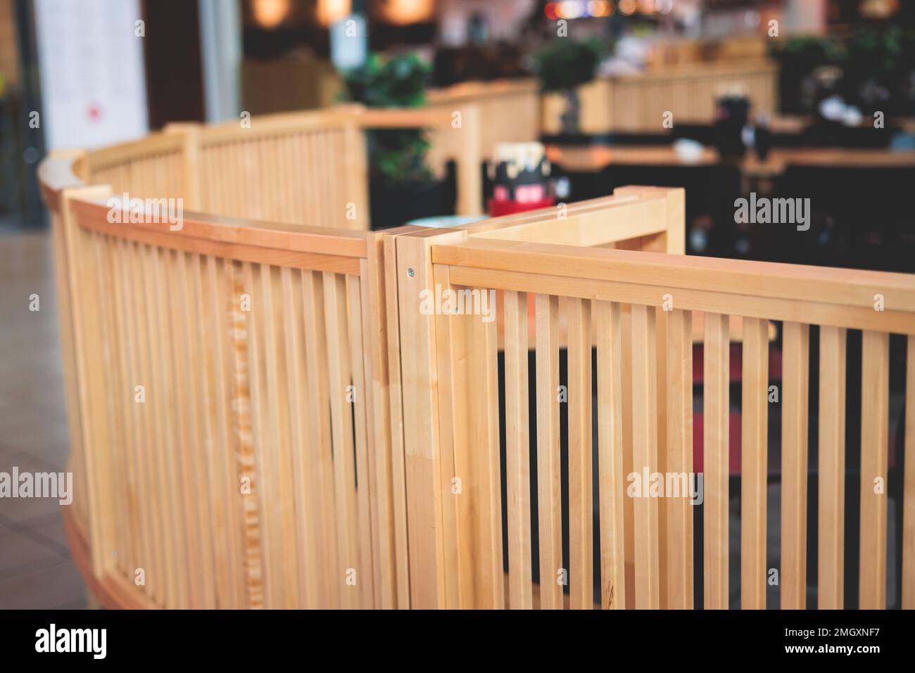 View of a modern food court food hall interior in the big shopping mall ...