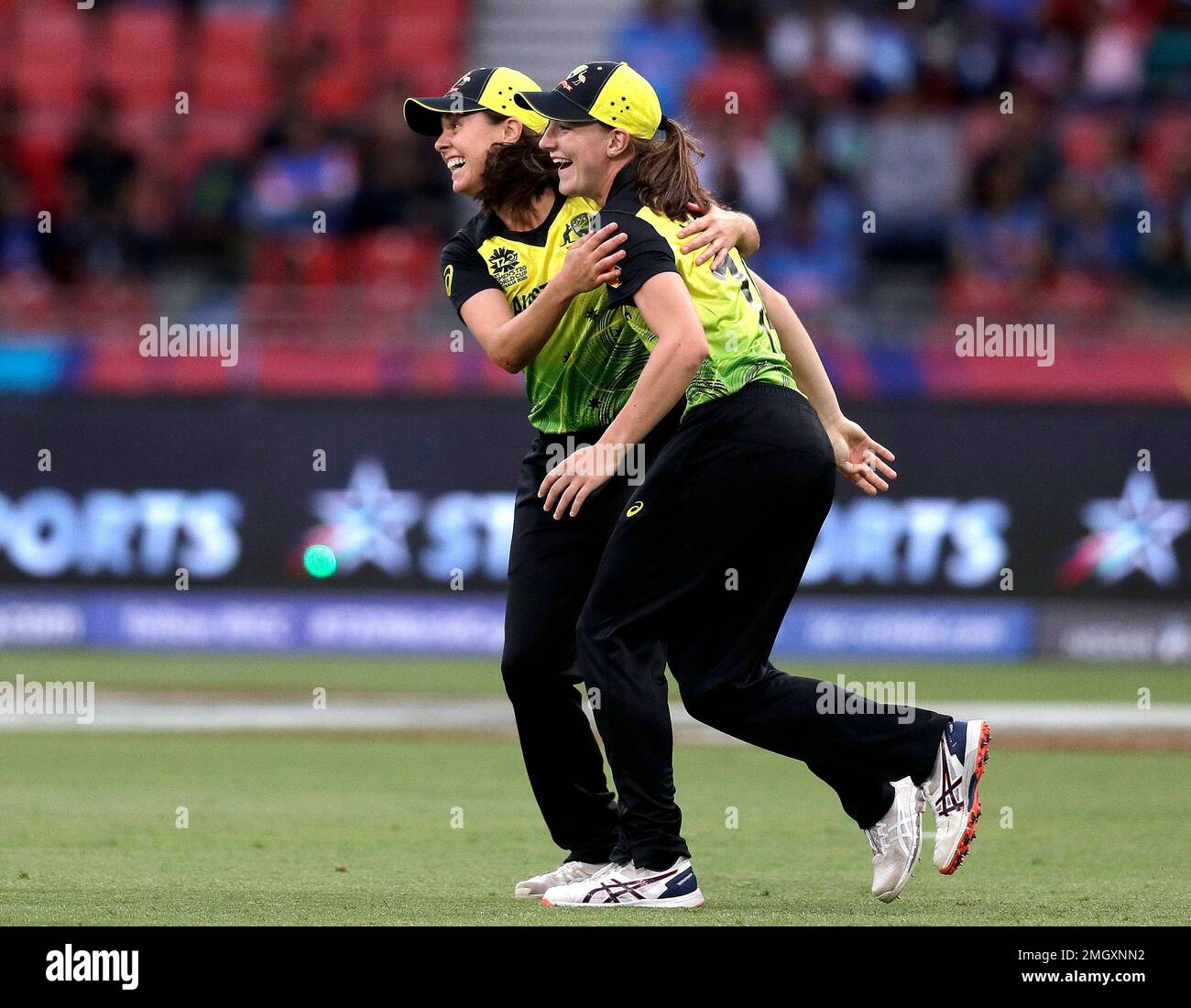 Australia's Molly Strano, left, and Annabel Sutherland celebrate the ...