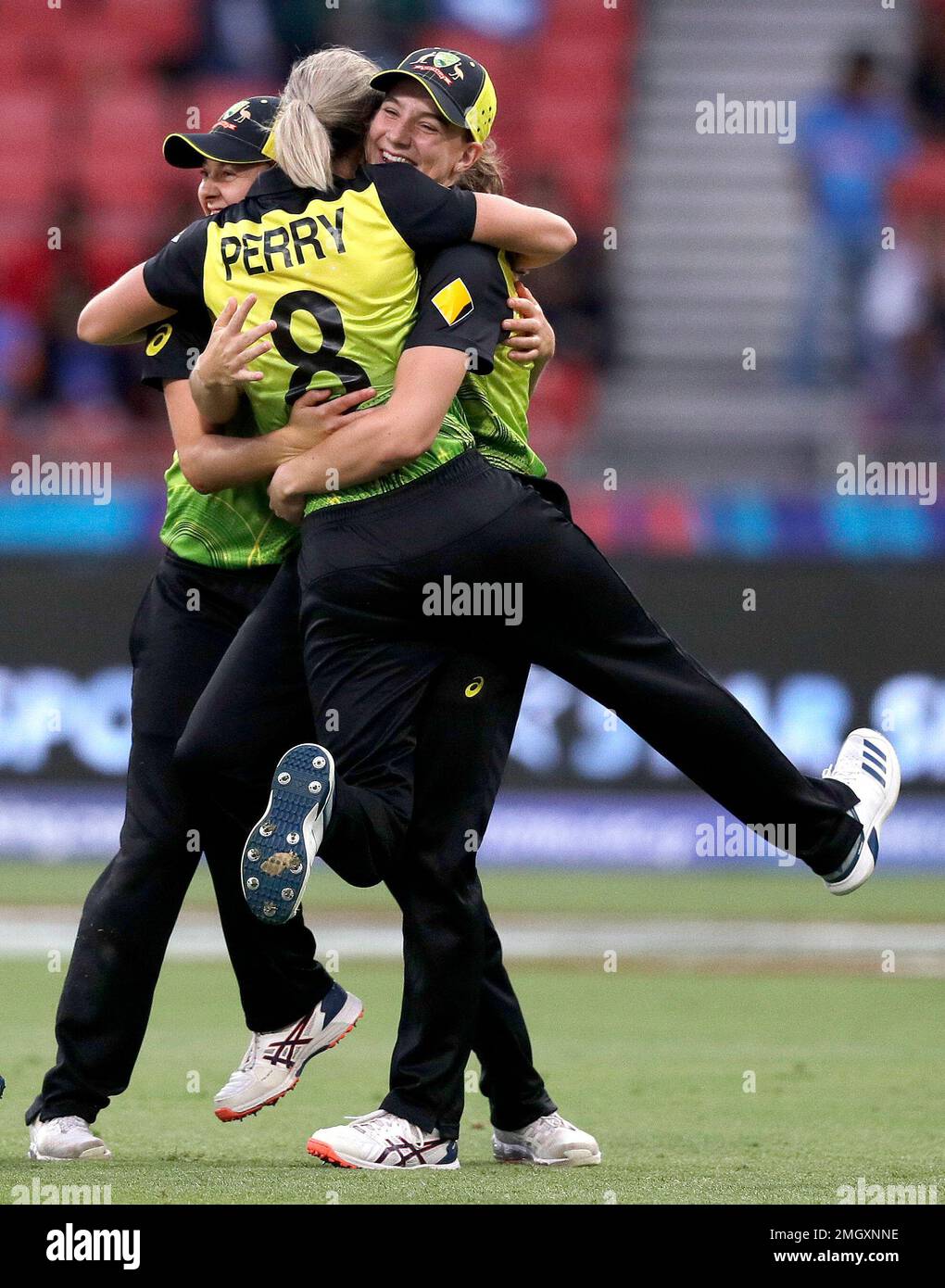 Australia's Molly Strano, left, Annabel Sutherland and Ellyse Perry ...