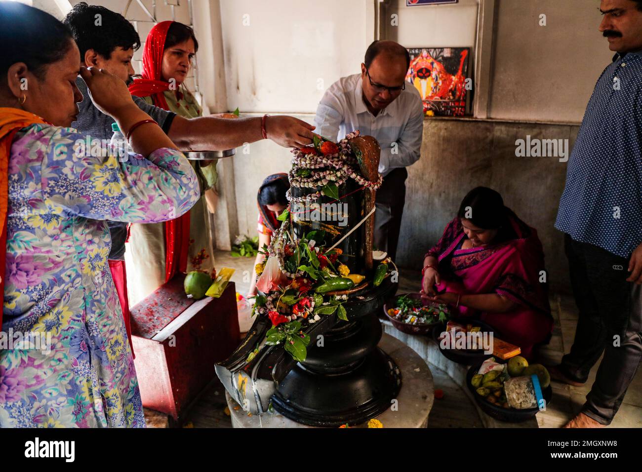 Hindu devotees worship a Shivling, a representation of Hindu god Shiva ...