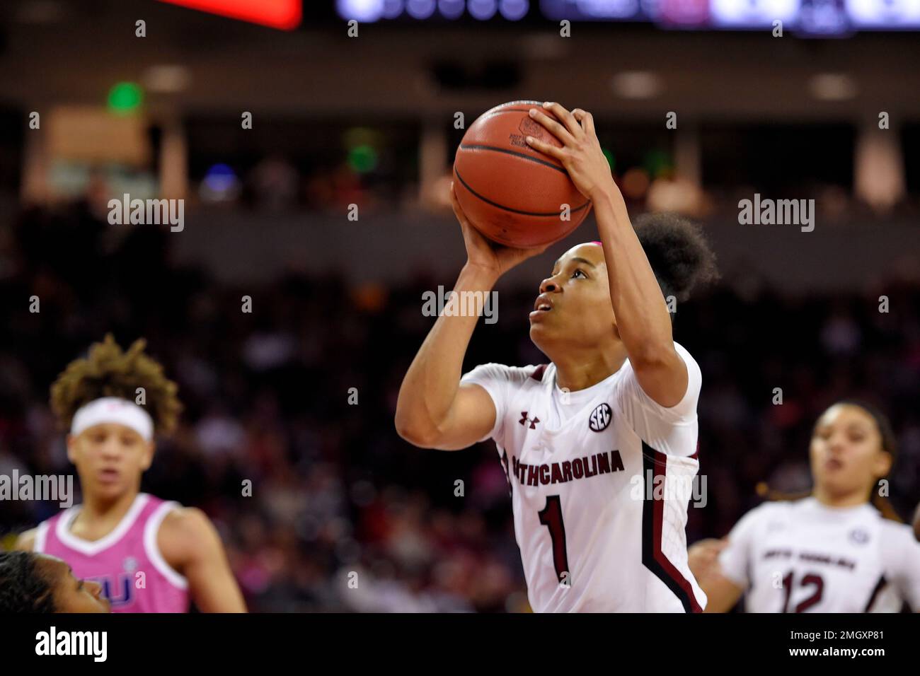 South Carolina's Zia Cooke drives to the basket during the first half ...